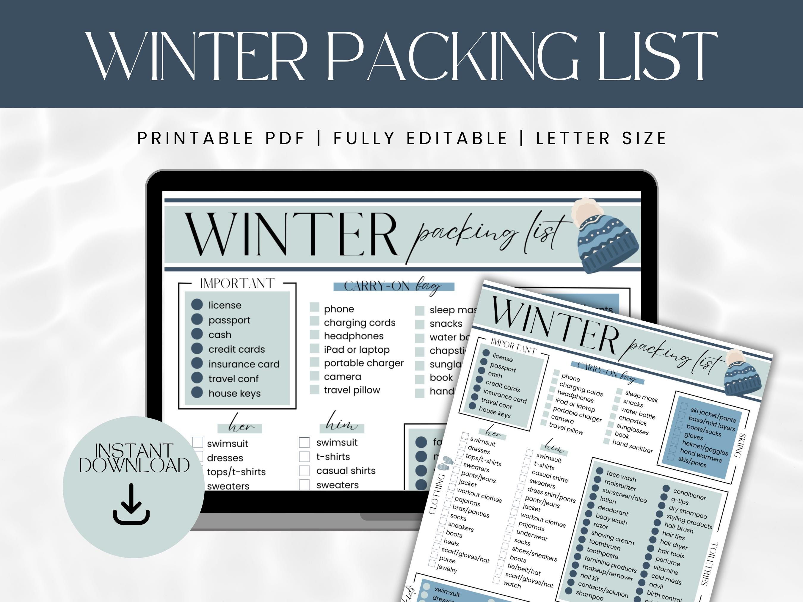 Family Winter Packing List Template | Printable Packing List for Winter ...