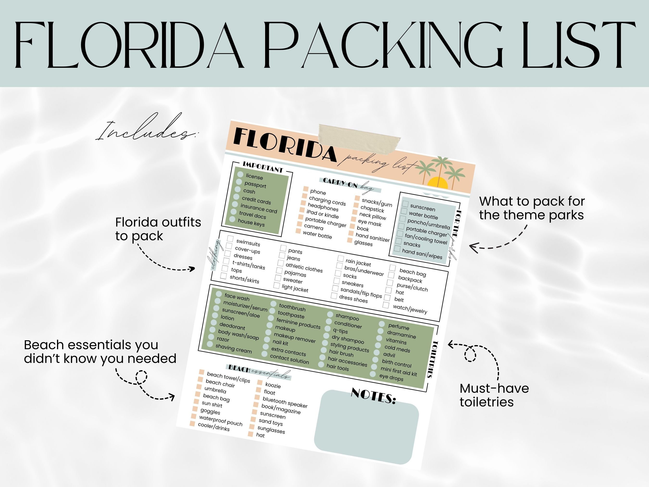 Florida Packing List PDF Printable Florida Travel Checklist Editable ...