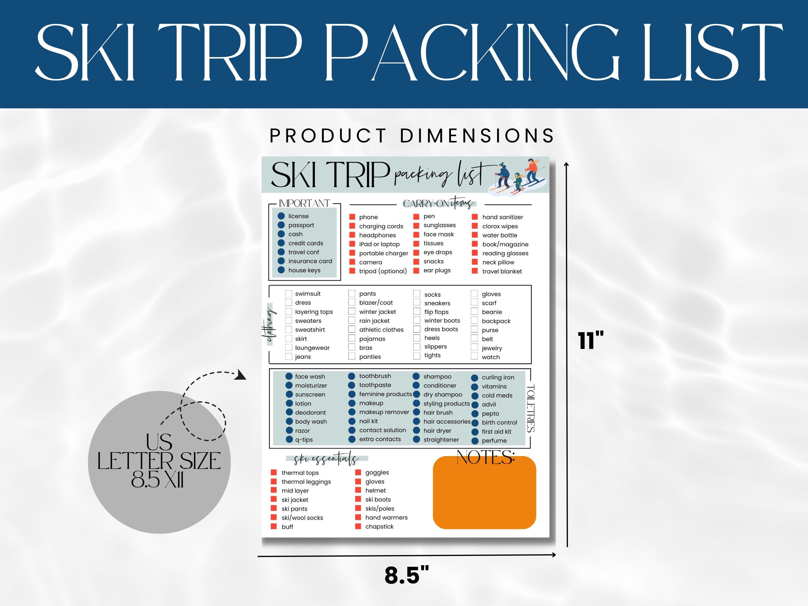 Editable Skiing Packing Checklist | Ski Trip Packing List PDF | Winter ...