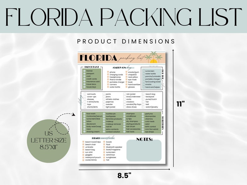 Florida Packing List PDF Printable Florida Travel Checklist Editable ...