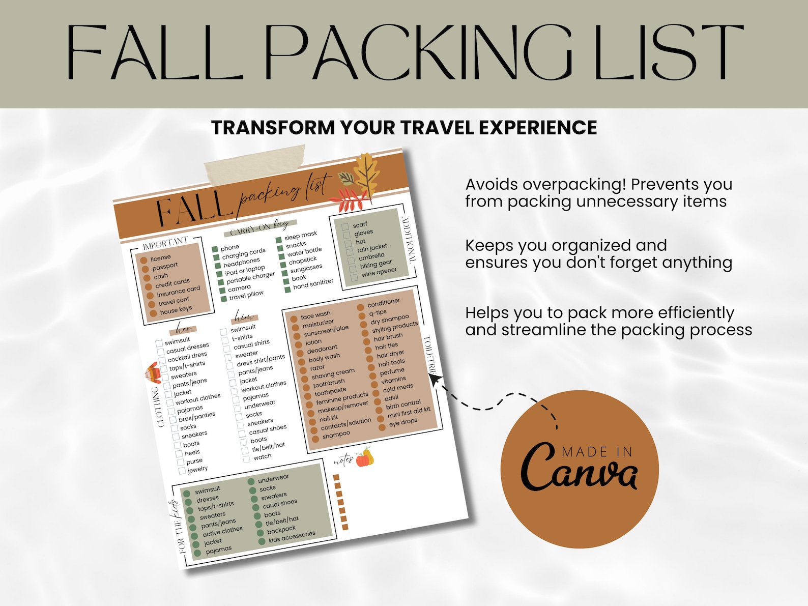 Fall Packing List Template Fall Travel Packing List PDF Packing ...
