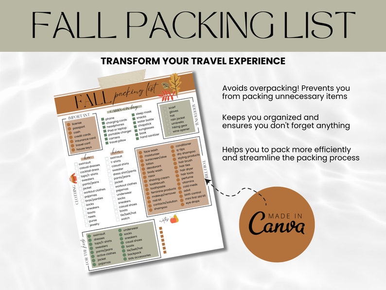 Family Fall Packing List Template | Fall Travel Packing List PDF ...