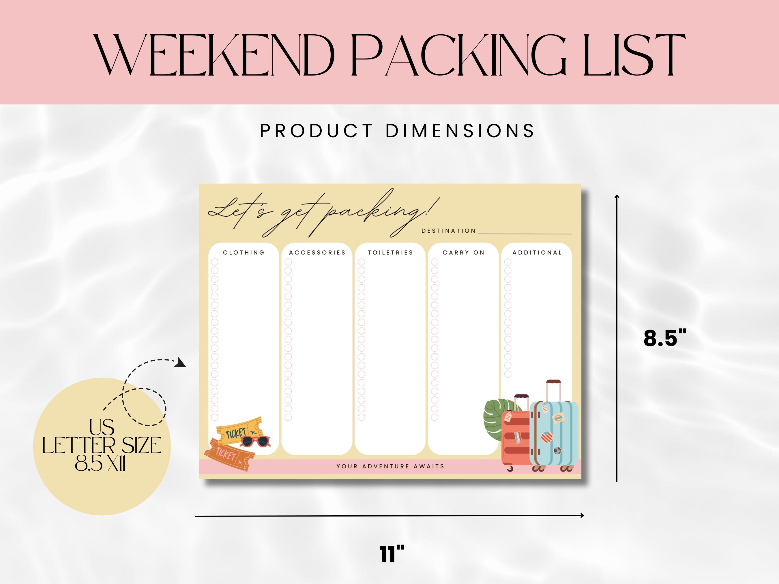 Girly Weekend Trip Packing List PDF | Weekend Packing Checklist ...