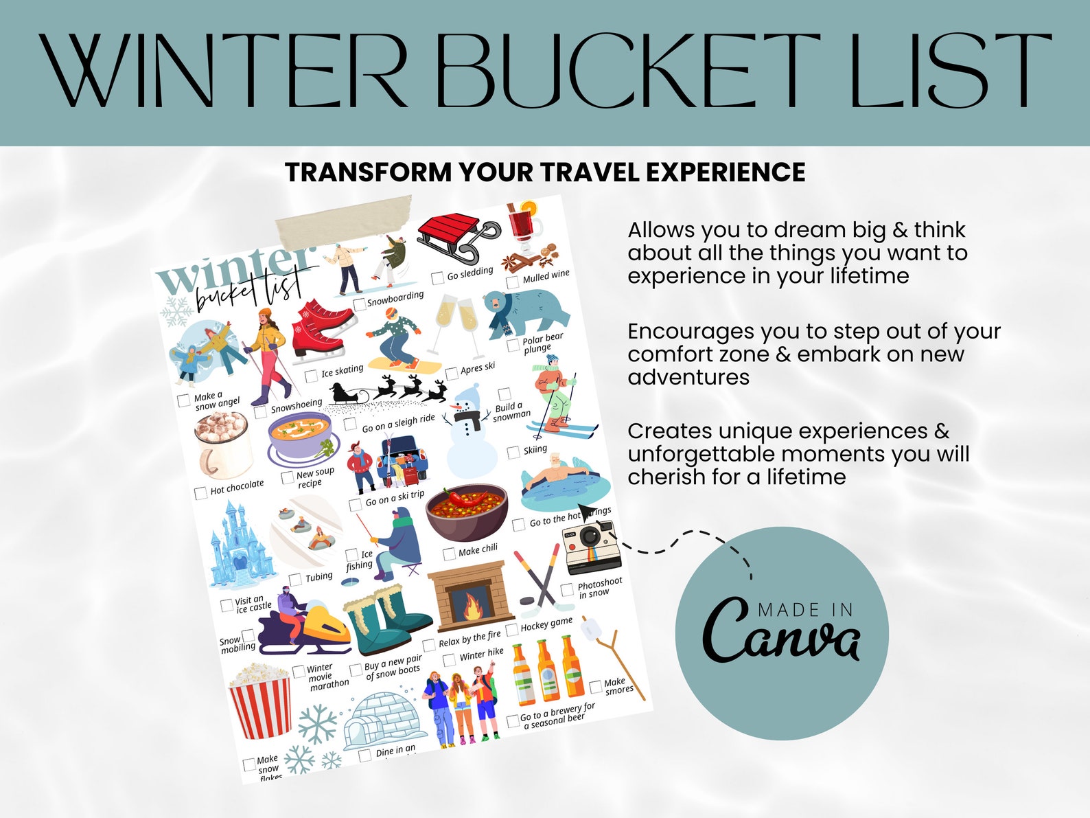 Winter Bucket List Printable Bucket List Ideas Bucket List Family ...