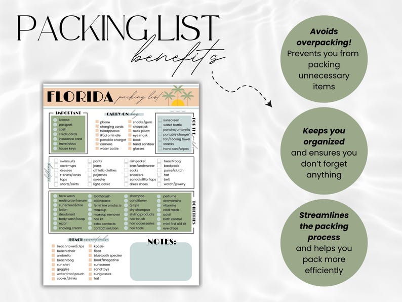 Florida Packing List PDF Printable | Florida Travel Checklist ...
