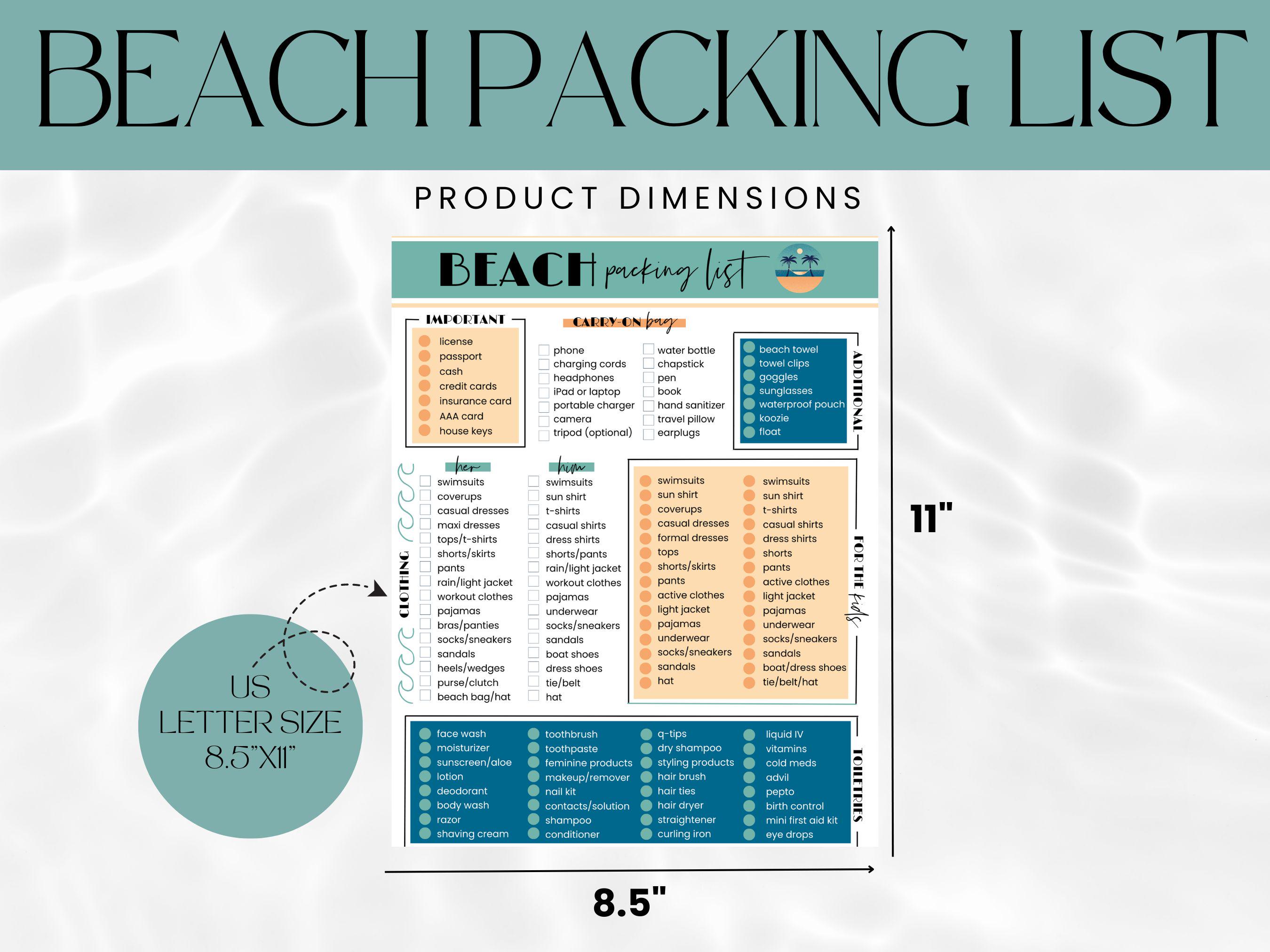 Beach Packing List Template | Packing Checklist | Travel Packing List ...
