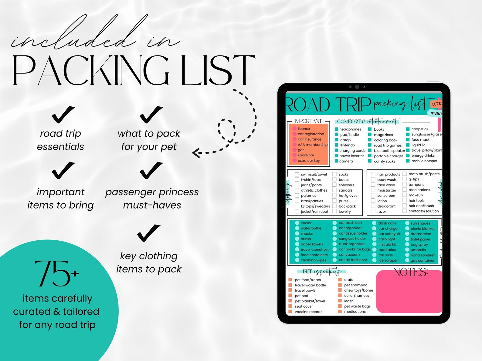 Road Trip Packing Checklist Road Trip Essentials Packing List Vacation ...