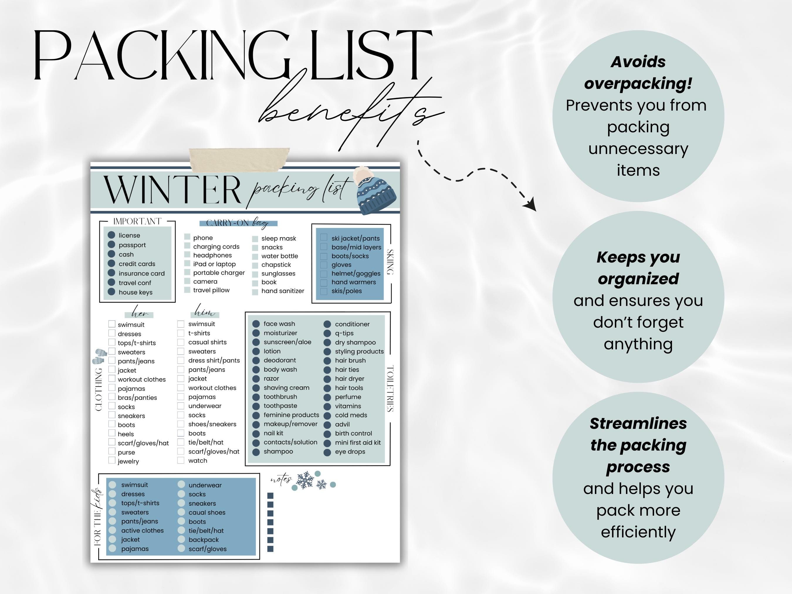 Family Winter Packing List Template | Printable Packing List for Winter ...