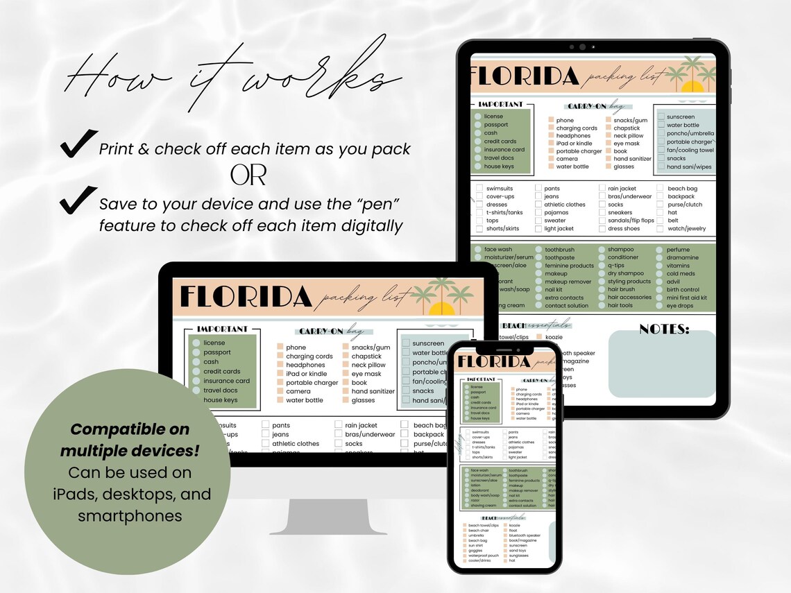 Florida Packing List PDF Printable | Florida Travel Checklist ...