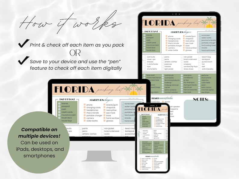 Florida Packing List PDF Printable | Florida Travel Checklist ...