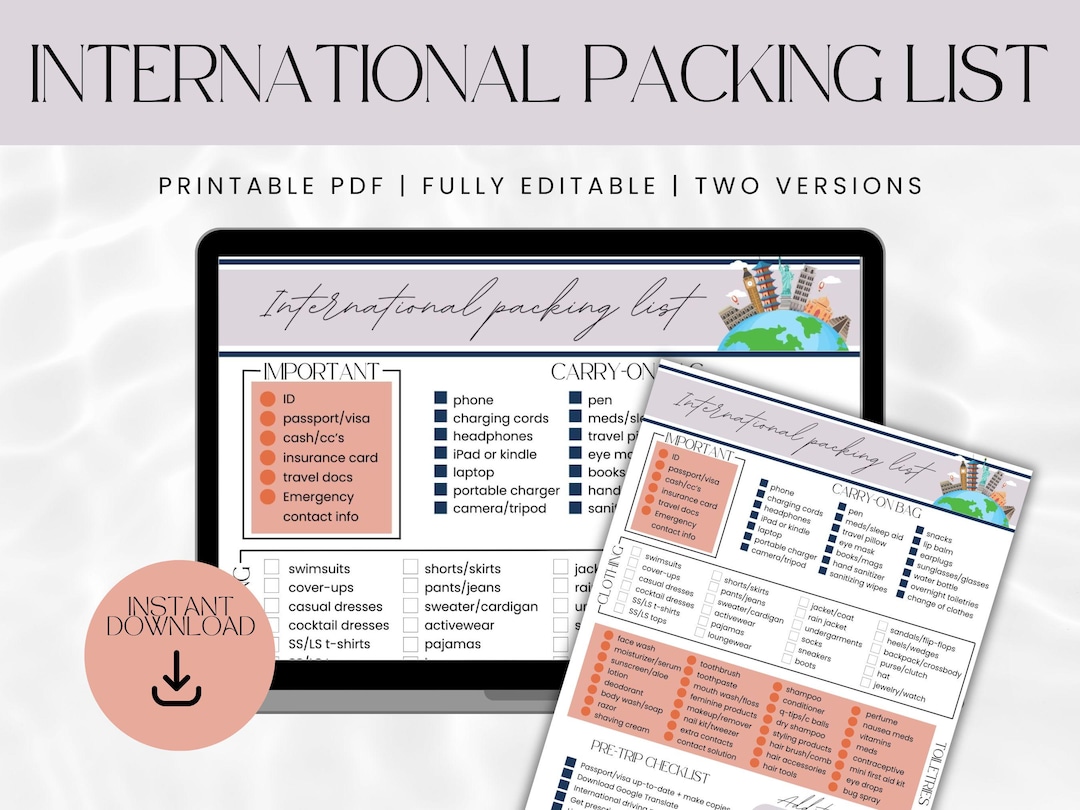 Editable Travel Packing List: International Travel & Europe Trip (PDF ...