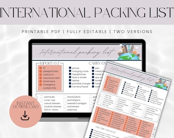 International Travel Packing List - Printable PDF - Etsy