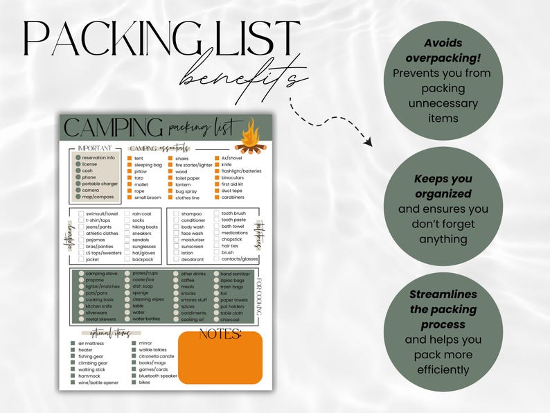 Camping Packing List Template | Packing Checklist | Travel Packing List ...