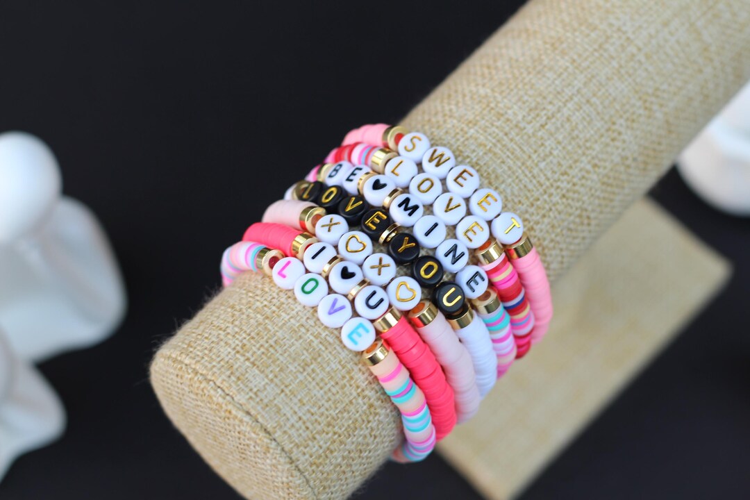 Valentine's Heishi Name Bracelet, Personalized Valentine Gift for Kids ...