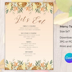 Fall Dinner Menu Menu Printable Thanksgiving Menu Template - Etsy