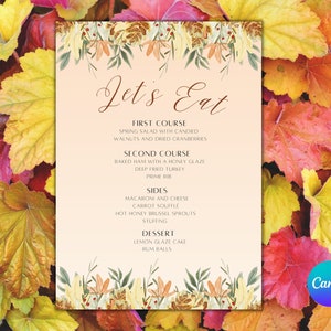 Fall Dinner Menu Menu Printable Thanksgiving Menu Template - Etsy
