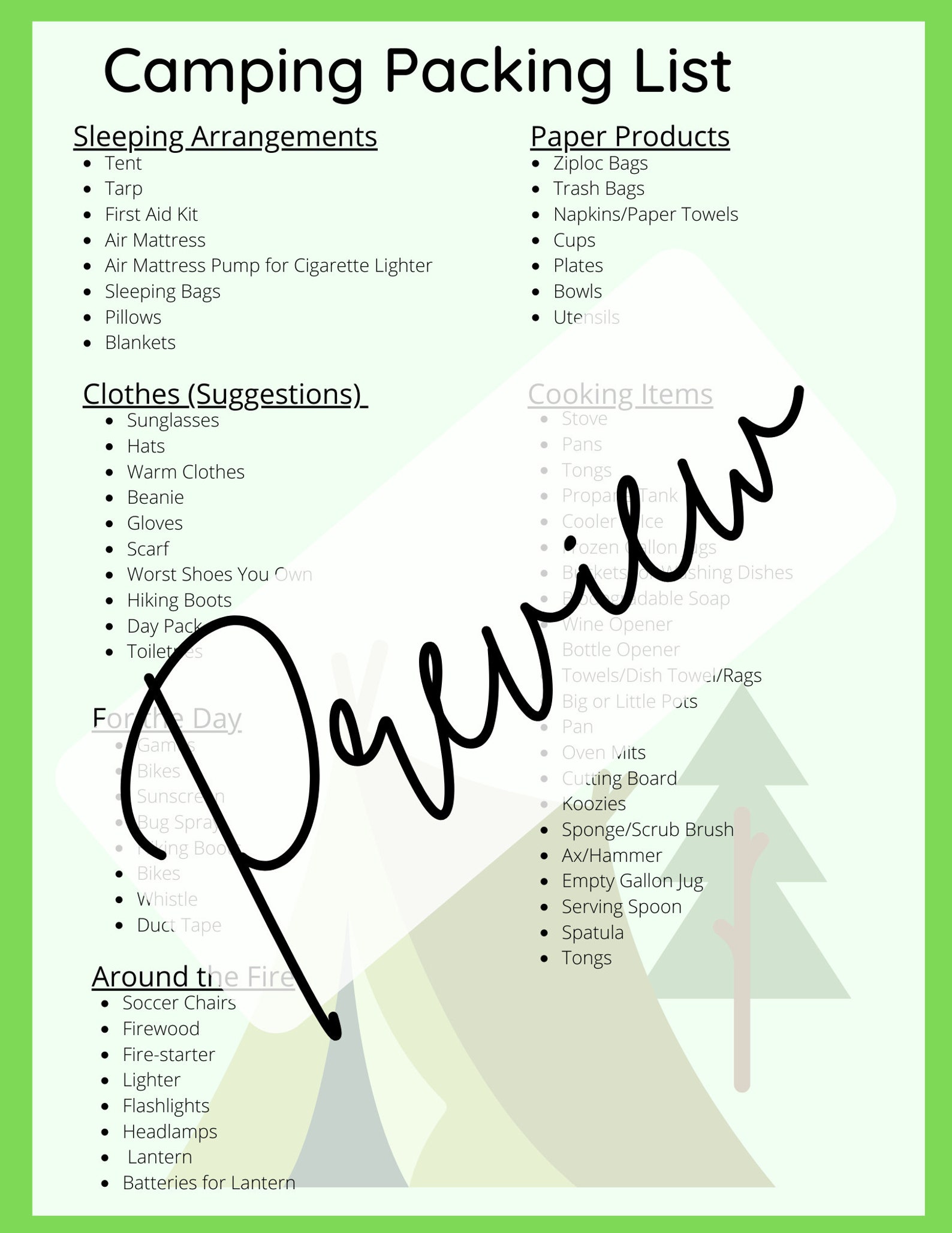 Camping Trip Packing List - Etsy