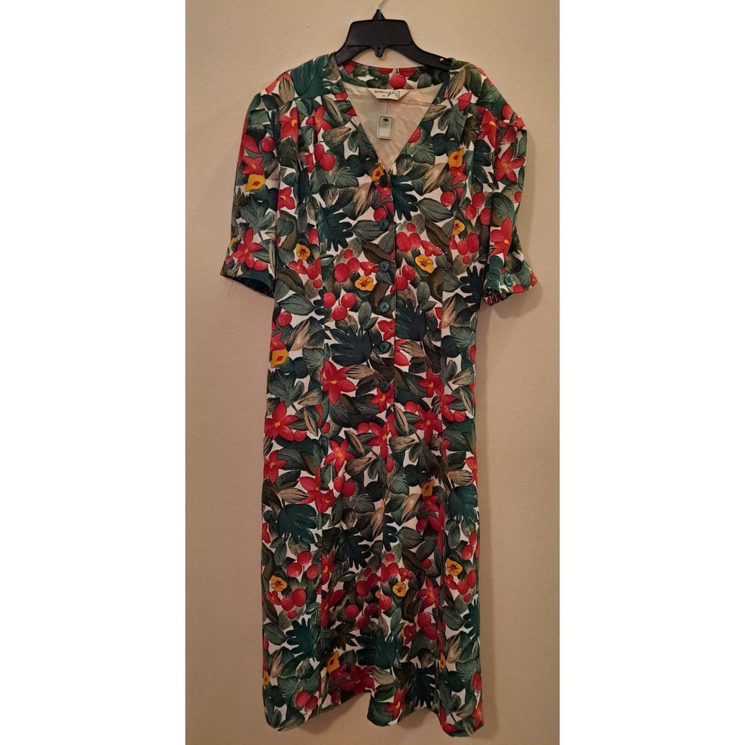 Markwald Green White Floral Retro Shirt Dress Original Belt EUC EU 44 ...