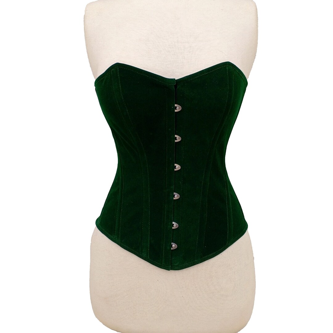 Steel Boned Over Bust Heavy Duty Body Shaper Velvet Green Corset for ...