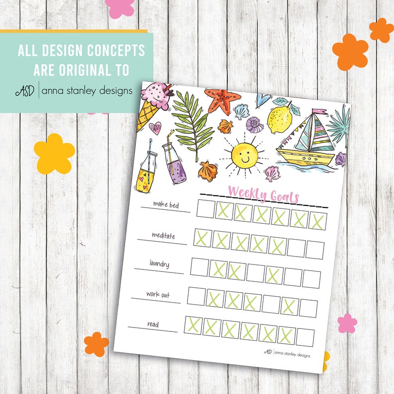 Printable, Cute Summer Days Goal Chart for Kids Goal Chart for Kids ...
