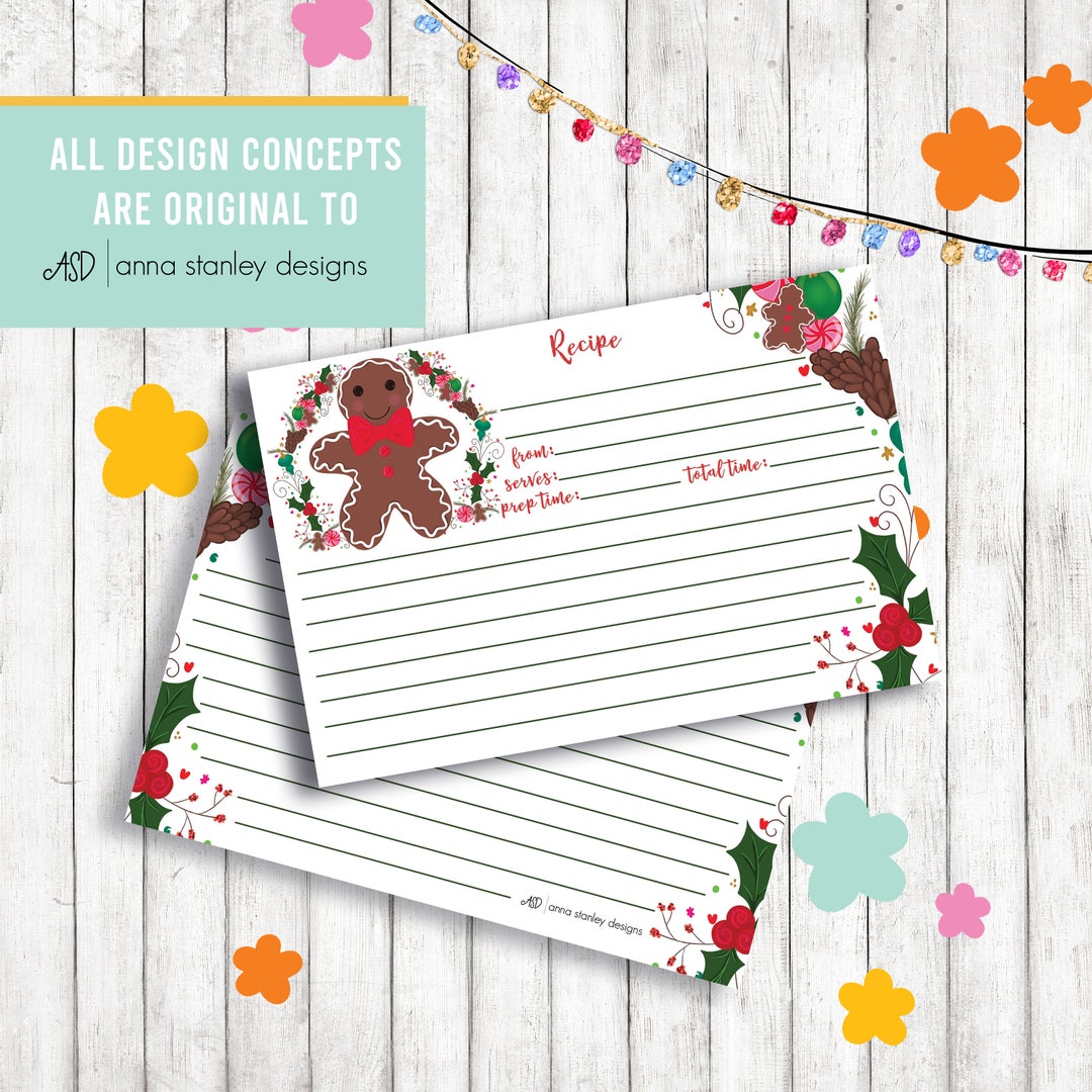 Gingerbread Man Recipe Card, Printable Christmas Card (4x6") - Etsy
