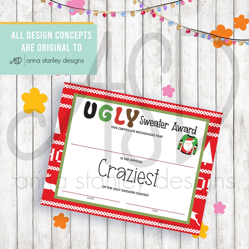 COZY Ugly Sweater Contest Score Card Awards Christmas Holidays Office ...