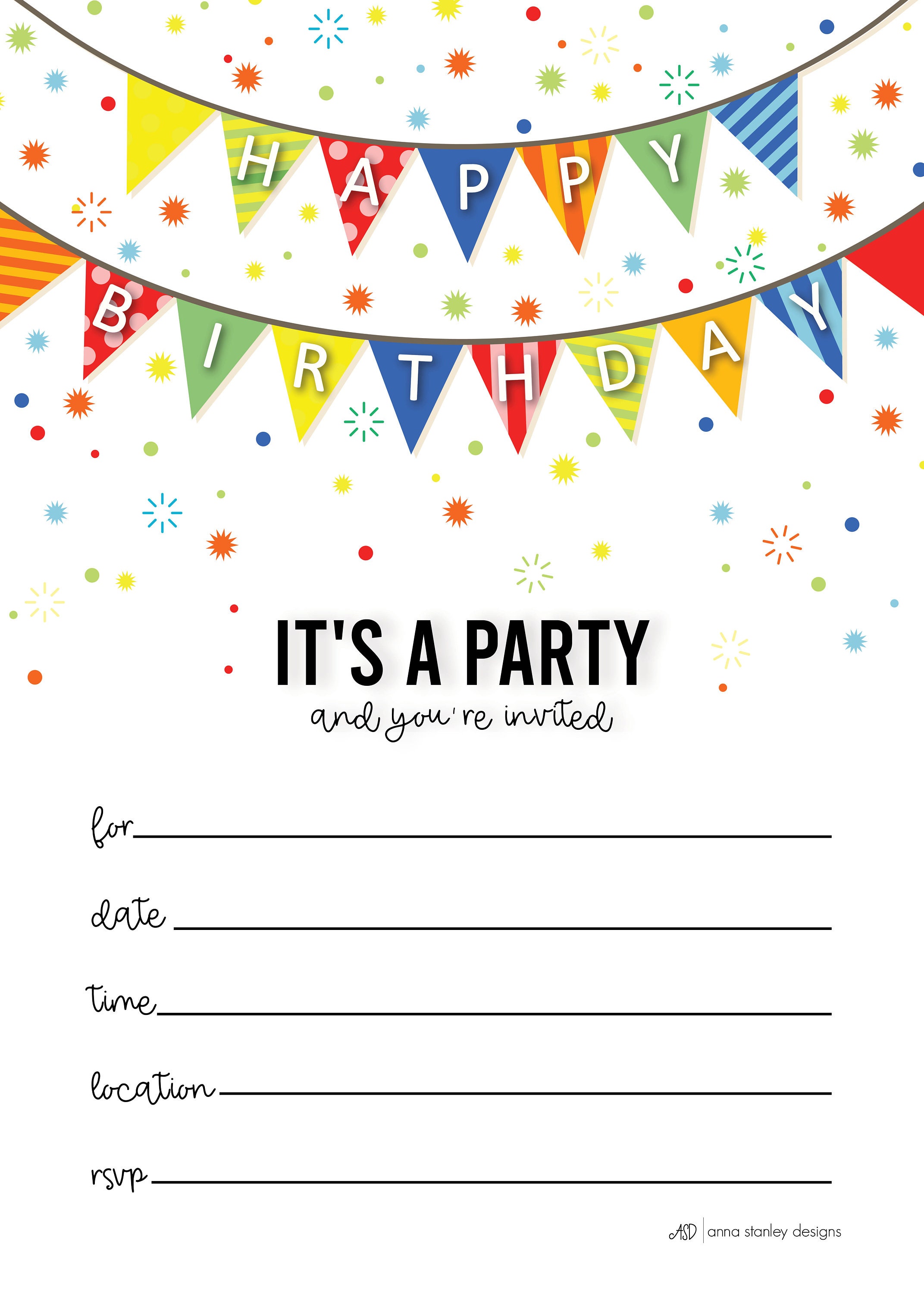 Colorful Confetti Printable, Fill in the Blank Invitation | Neutral ...