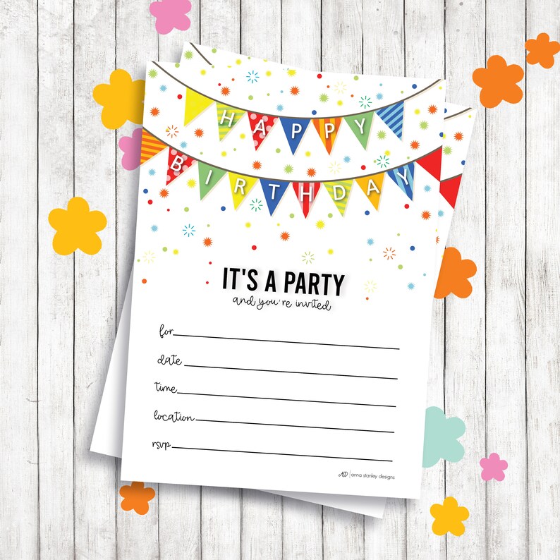 Colorful Confetti Printable, Fill in the Blank Invitation Neutral ...