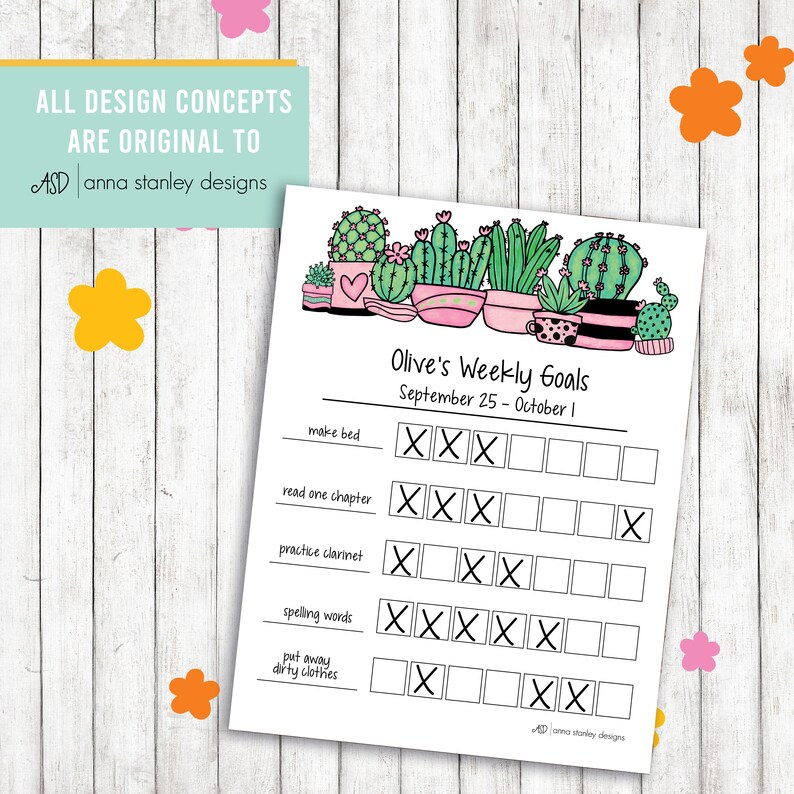Printable, Cute Cactus & Succulent Goal Chart | Goal Chart for Kids ...
