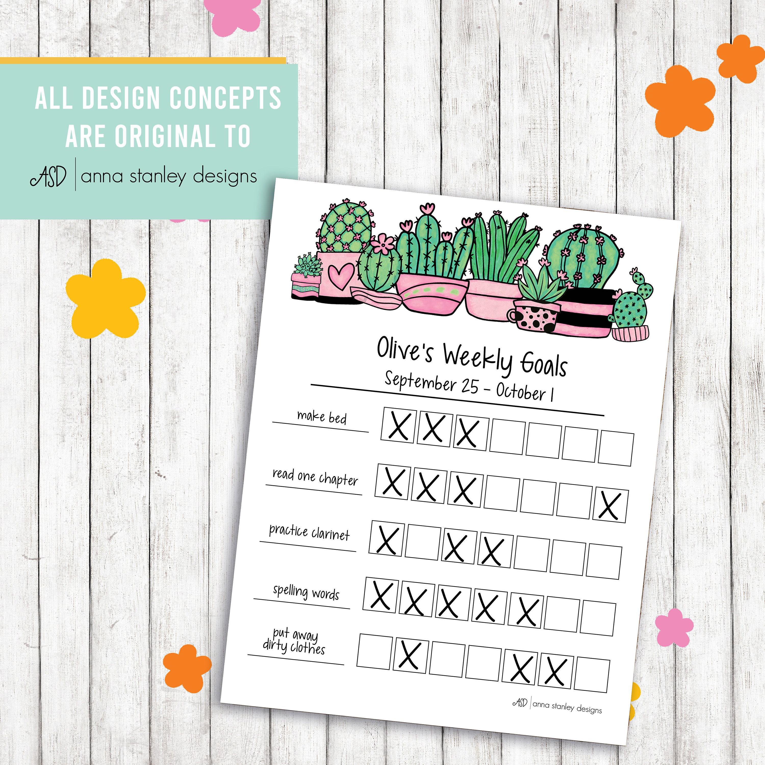 Printable, Cute Cactus & Succulent Goal Chart | Goal Chart for Kids ...