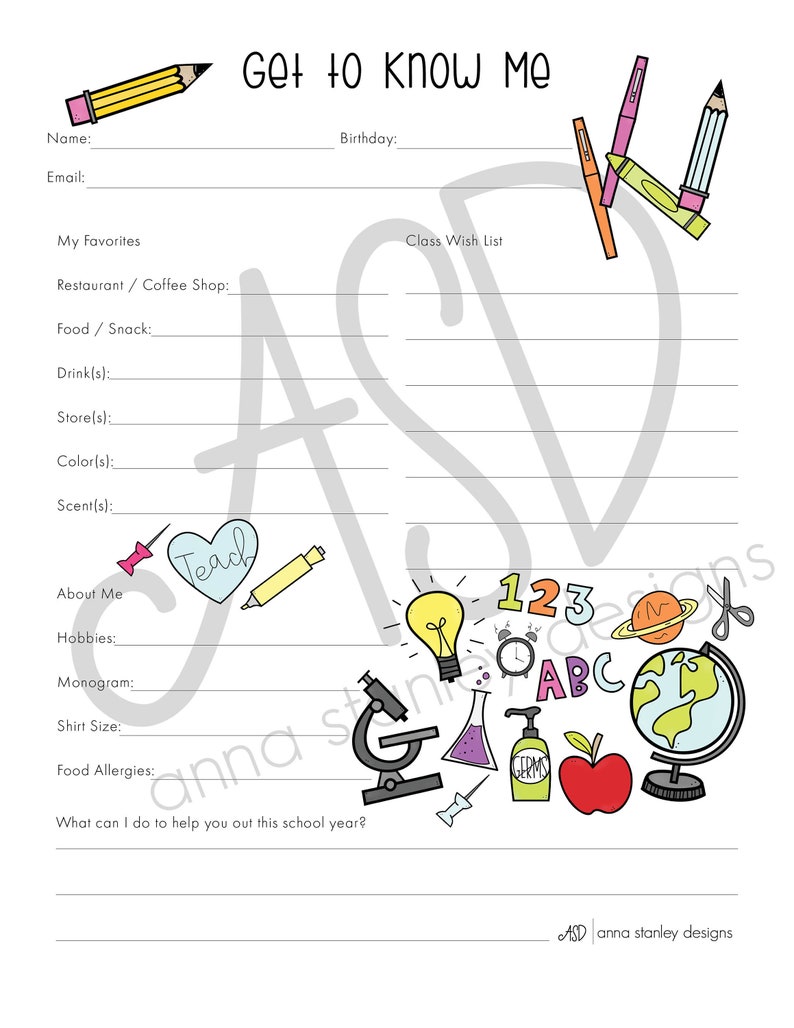 Get to Know Me, Back to School Forms_back to School | Get to Know Me ...