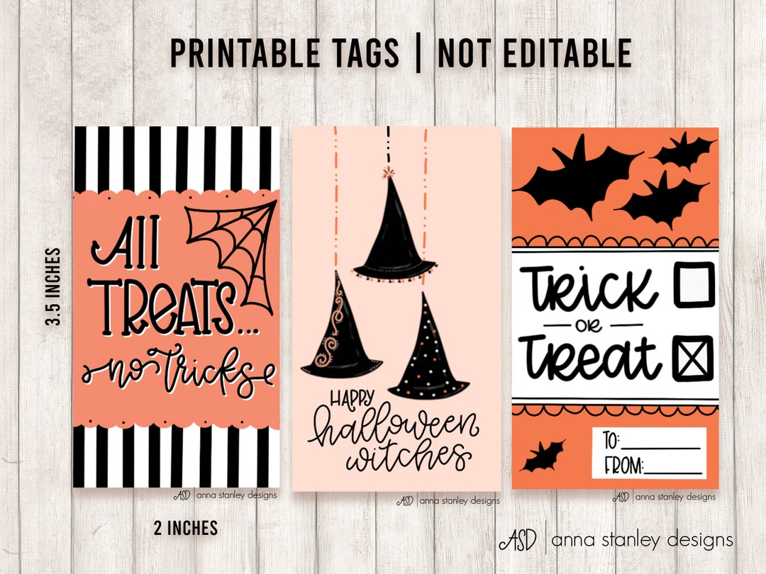 Printable Halloween Gift Tags. Not Editable. Designs: Tricky Bats ...