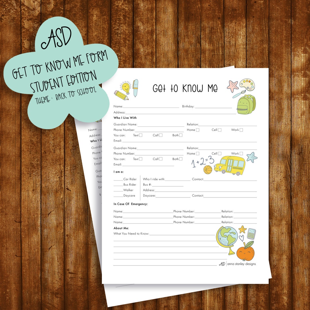 Get to Know Me, Back to School Student Form_back to School Theme | Get ...