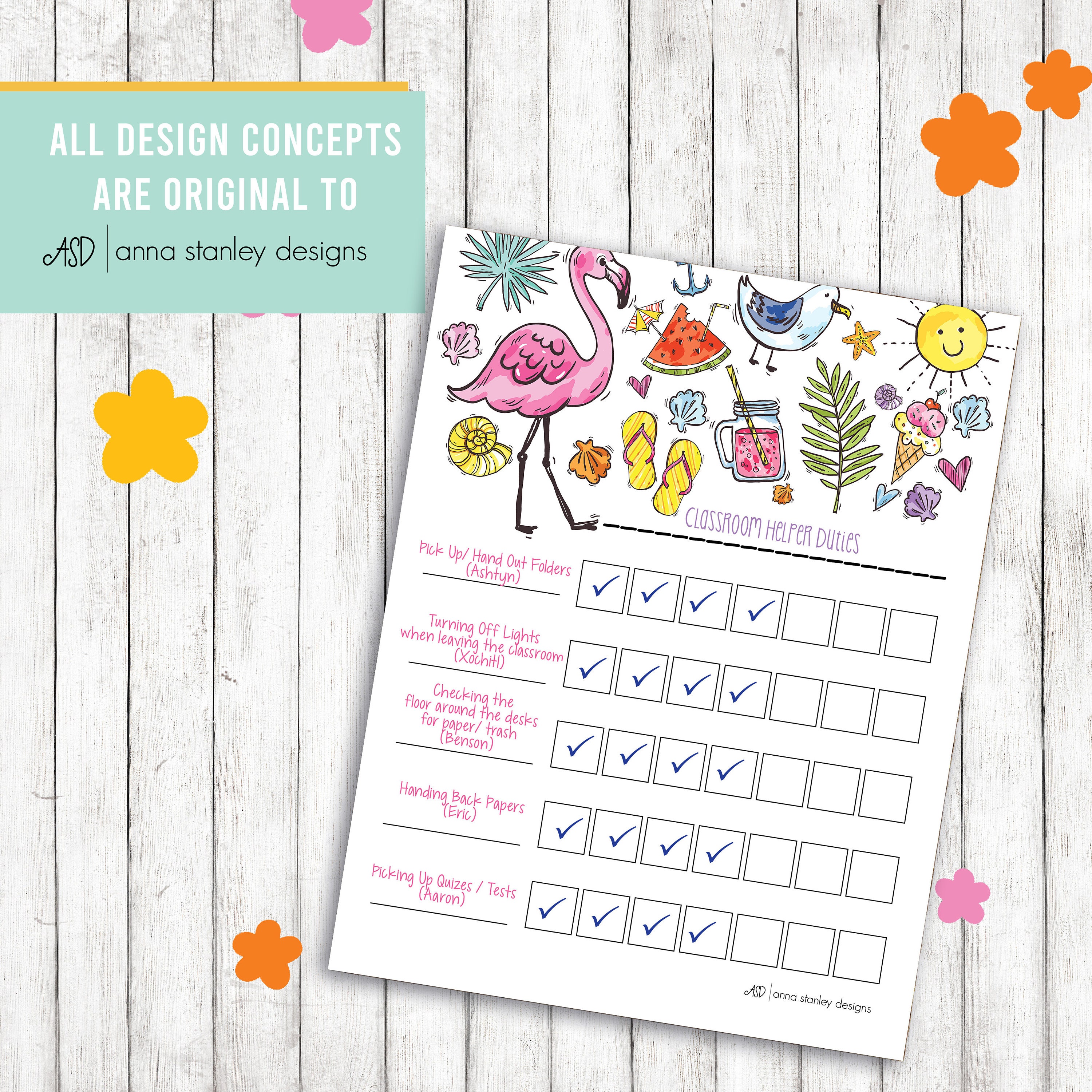 Printable, Cute Summer Flamingo Goal Chart for Kids | Goal Chart for ...