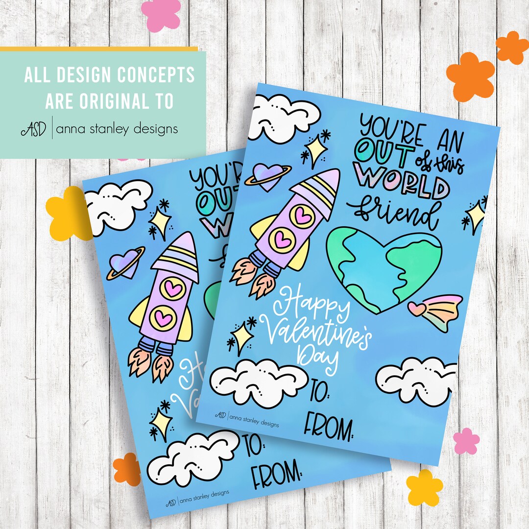 Out of This World Valentine Tags – Space Valentines, Kids, Girly (PDF ...
