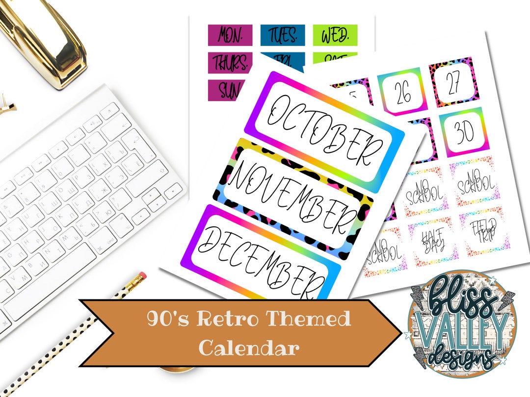 90's Retro Theme Printable Classroom Calendar Kit | Back to School ...