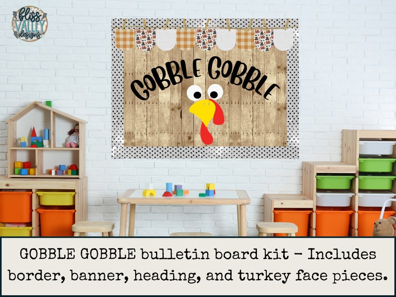 Gobble Gobble Thanksgiving Turkey Bulletin Board Kit (digital Download ...