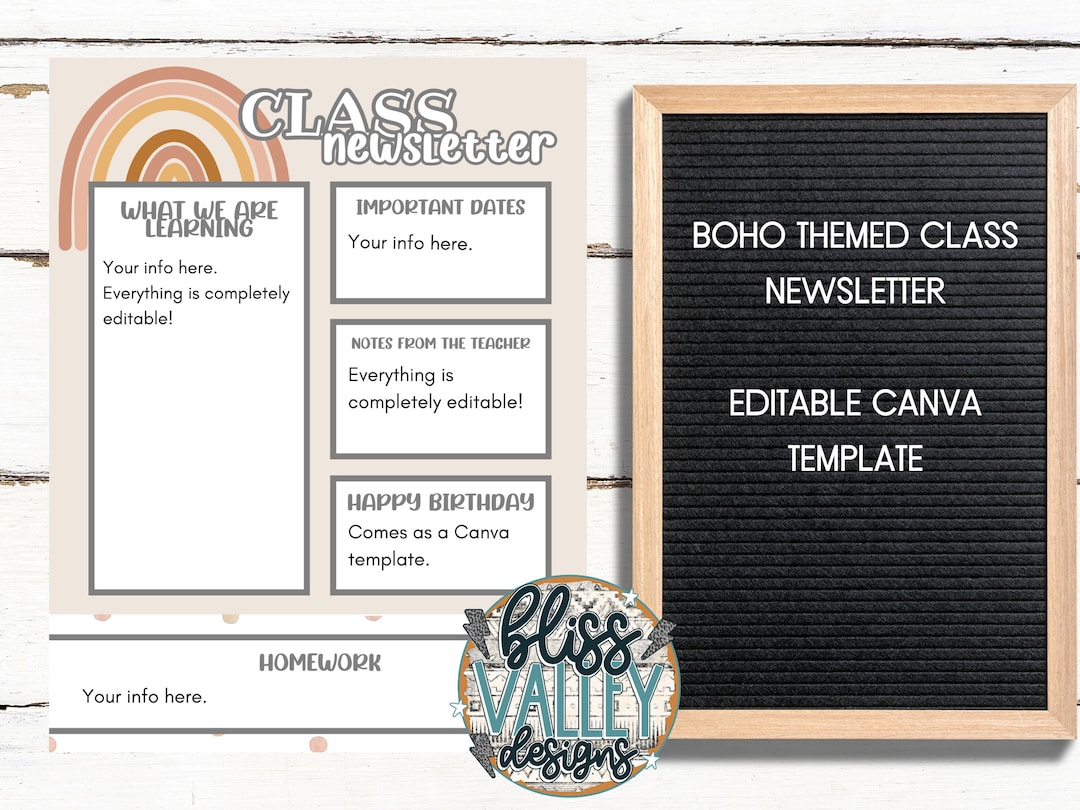 Editable Boho Theme Printable Class Newsletter Template | Teacher ...
