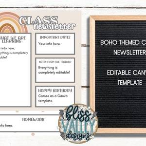 Editable Boho Theme Printable Class Newsletter Template - Etsy