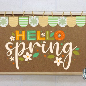 Hello Spring Printable Classroom Bulletin Board Kit March April Door ...