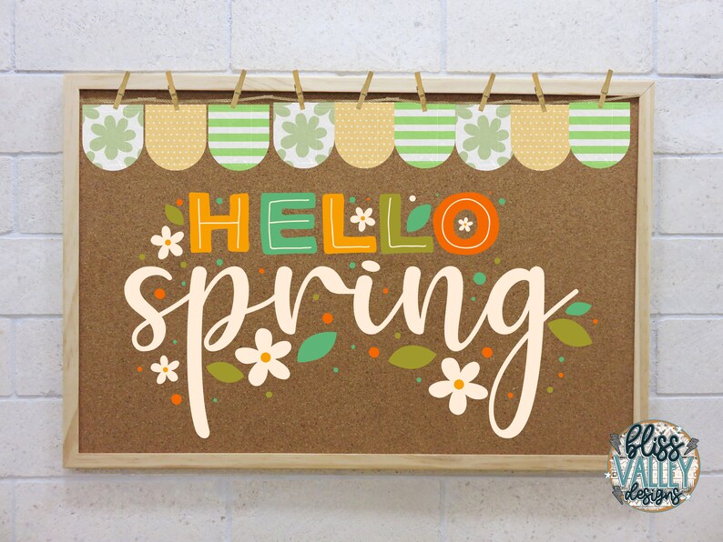 Hello Spring Printable Classroom Bulletin Board Kit March April Door ...