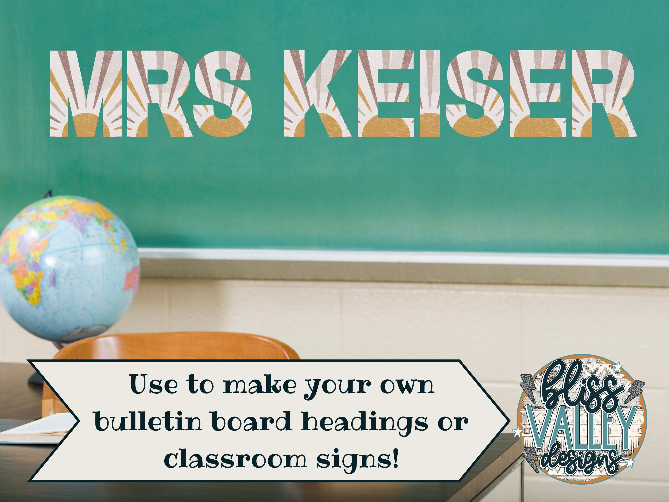 90's Boho Themed Printable Bulletin Board Letter Set | Classroom ...