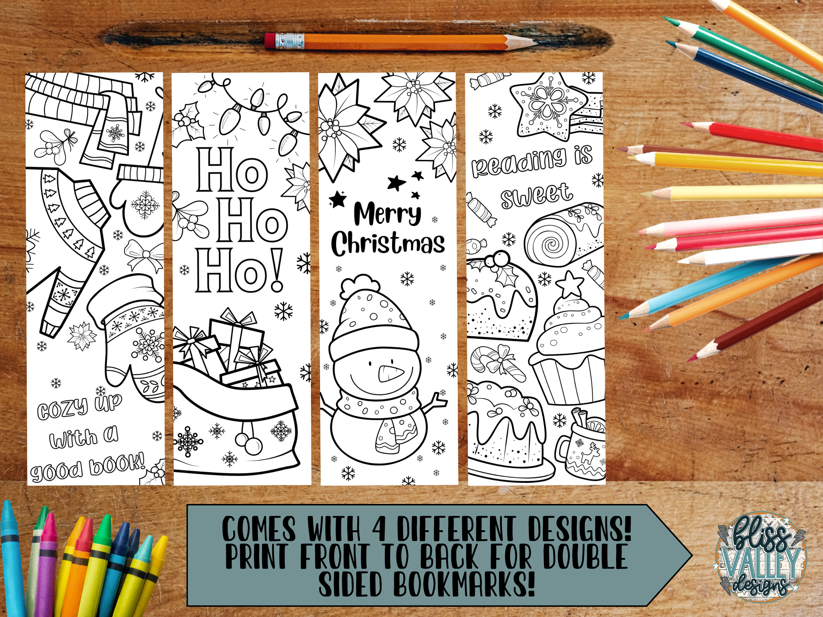 Color Your Own Set of 4 Printable Christmas Bookmarks / Bookmark Set ...