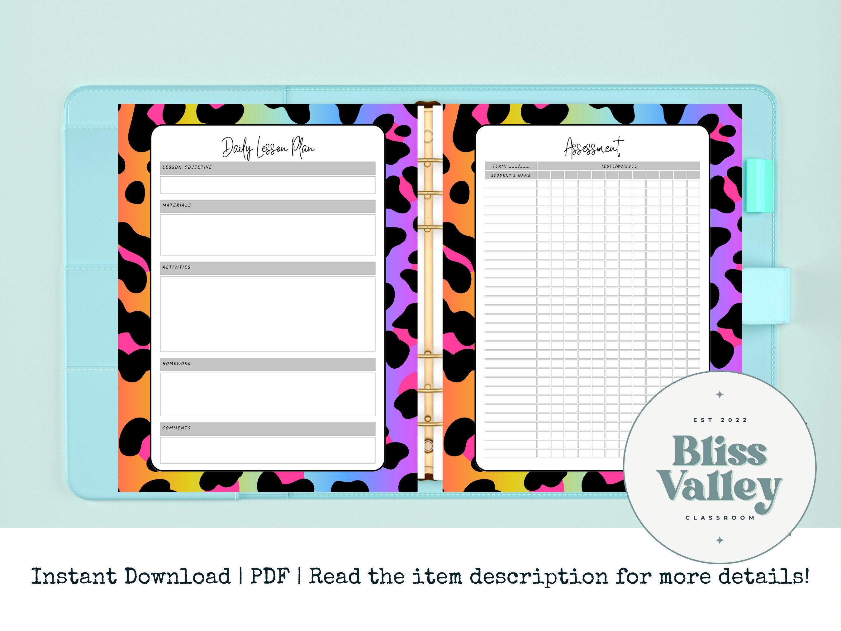 90s Retro Teacher Planner 2024-2025: Cheetah Neon Classroom Decor (PDF ...