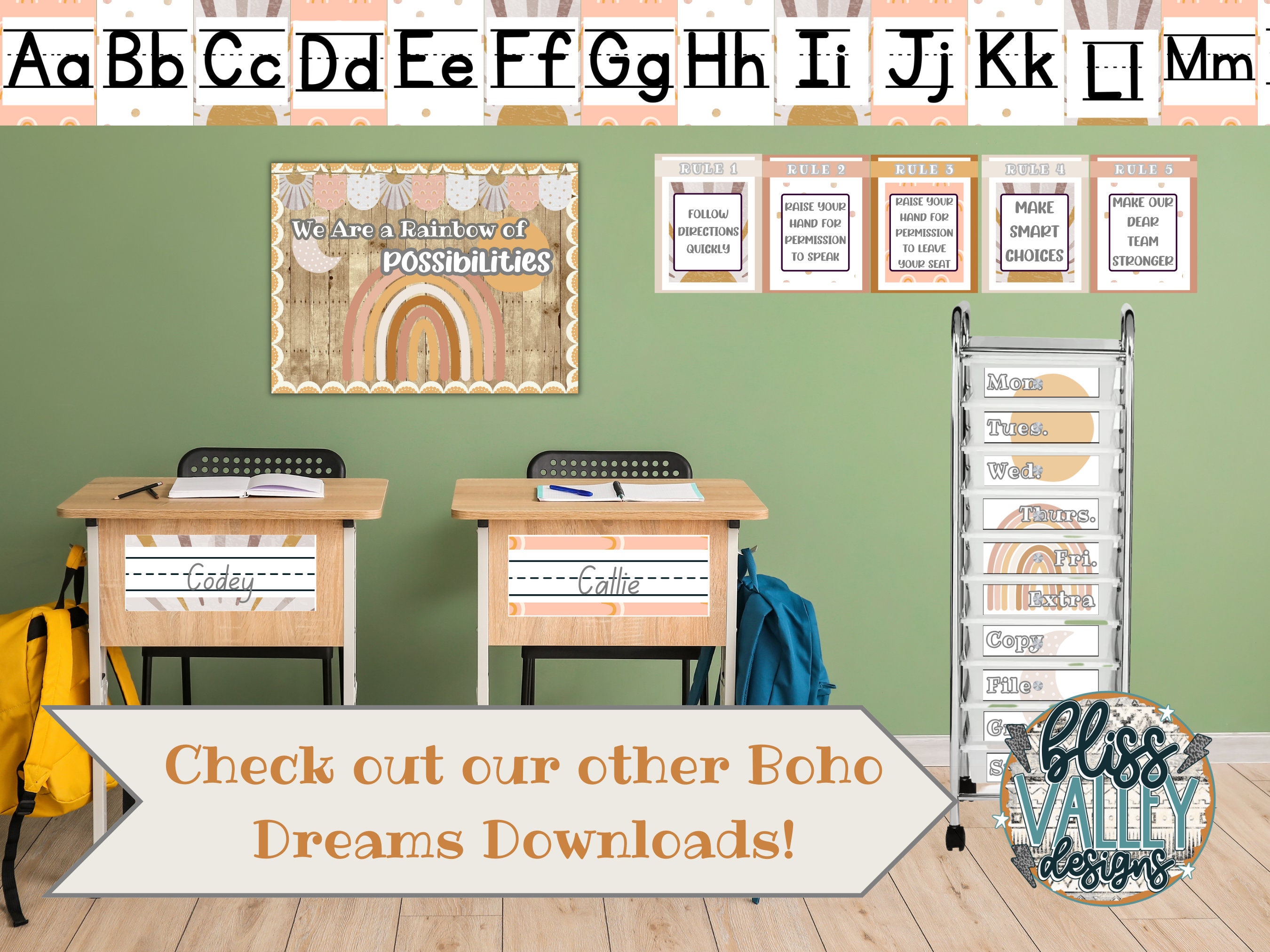 Editable Boho Printable Classroom Rules Template | Teacher Resources ...