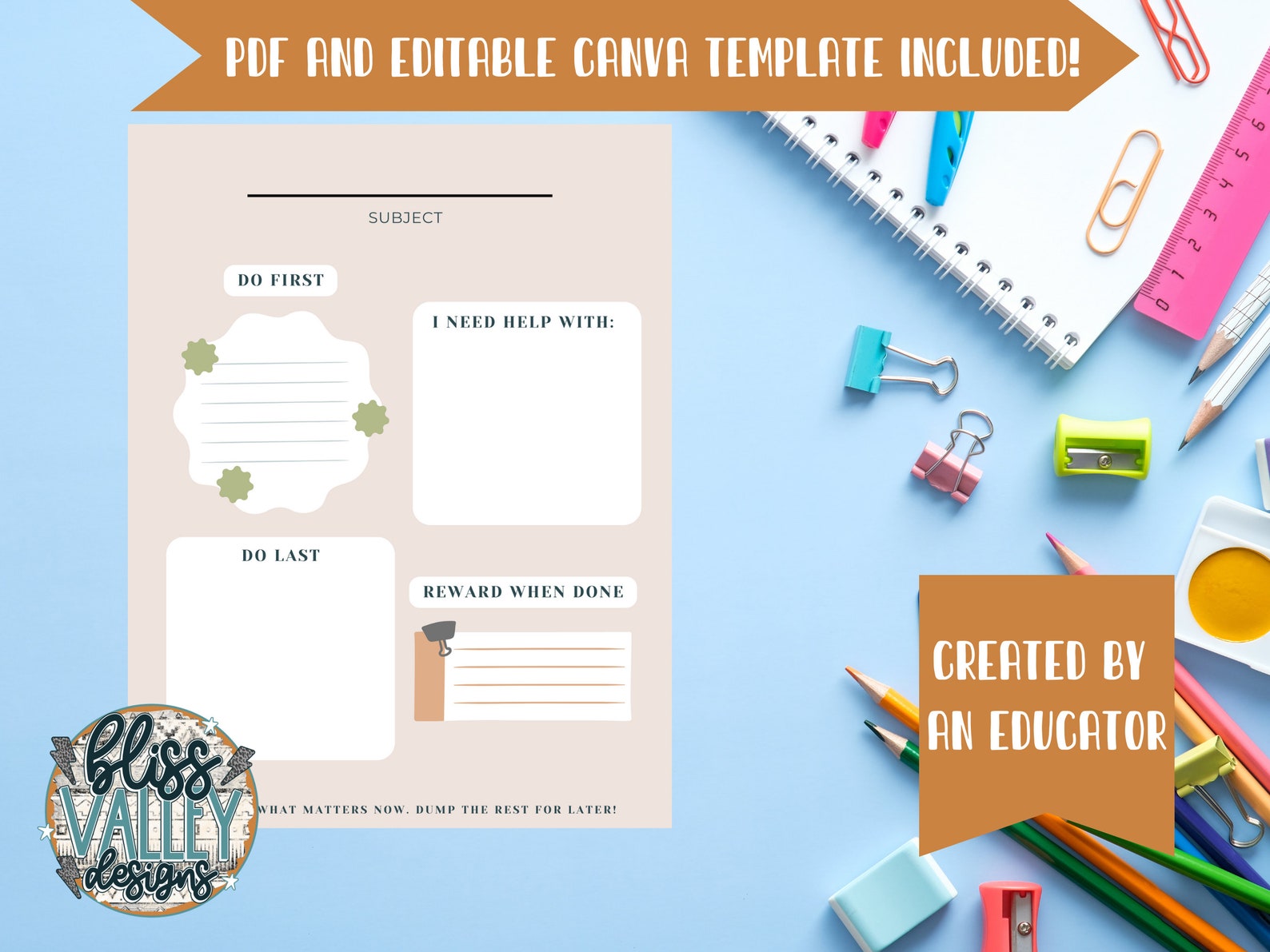 Editable Printable ADHD Daily Focus Planner for Adults, Children, and ...