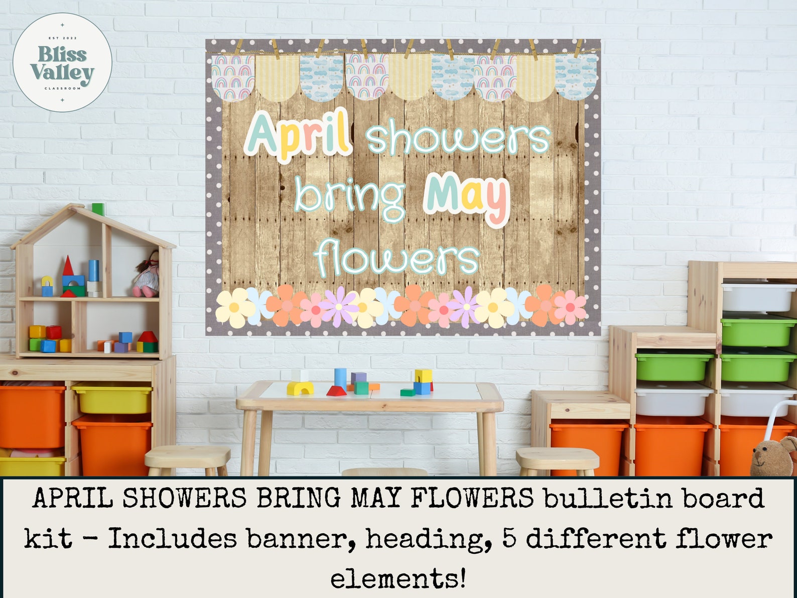Spring Classroom Bulletin Board Kit: Retro Pastel Flowers (printable ...