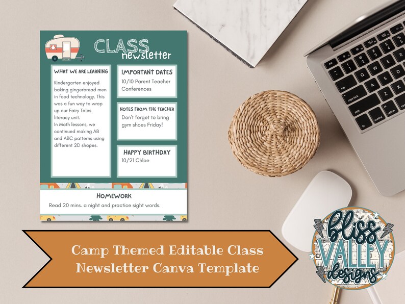 Editable Camp Theme Printable Class Newsletter Template / - Etsy