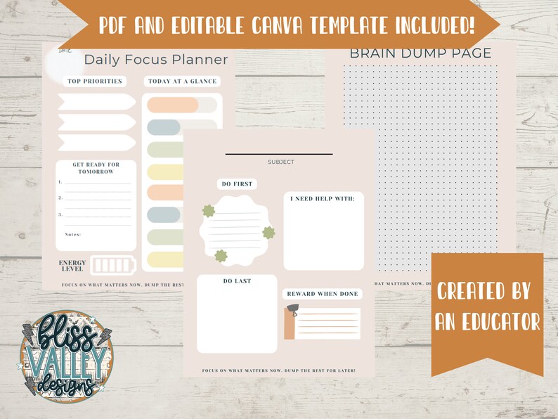 Editable Printable ADHD Daily Focus Planner for Adults, Children, and ...