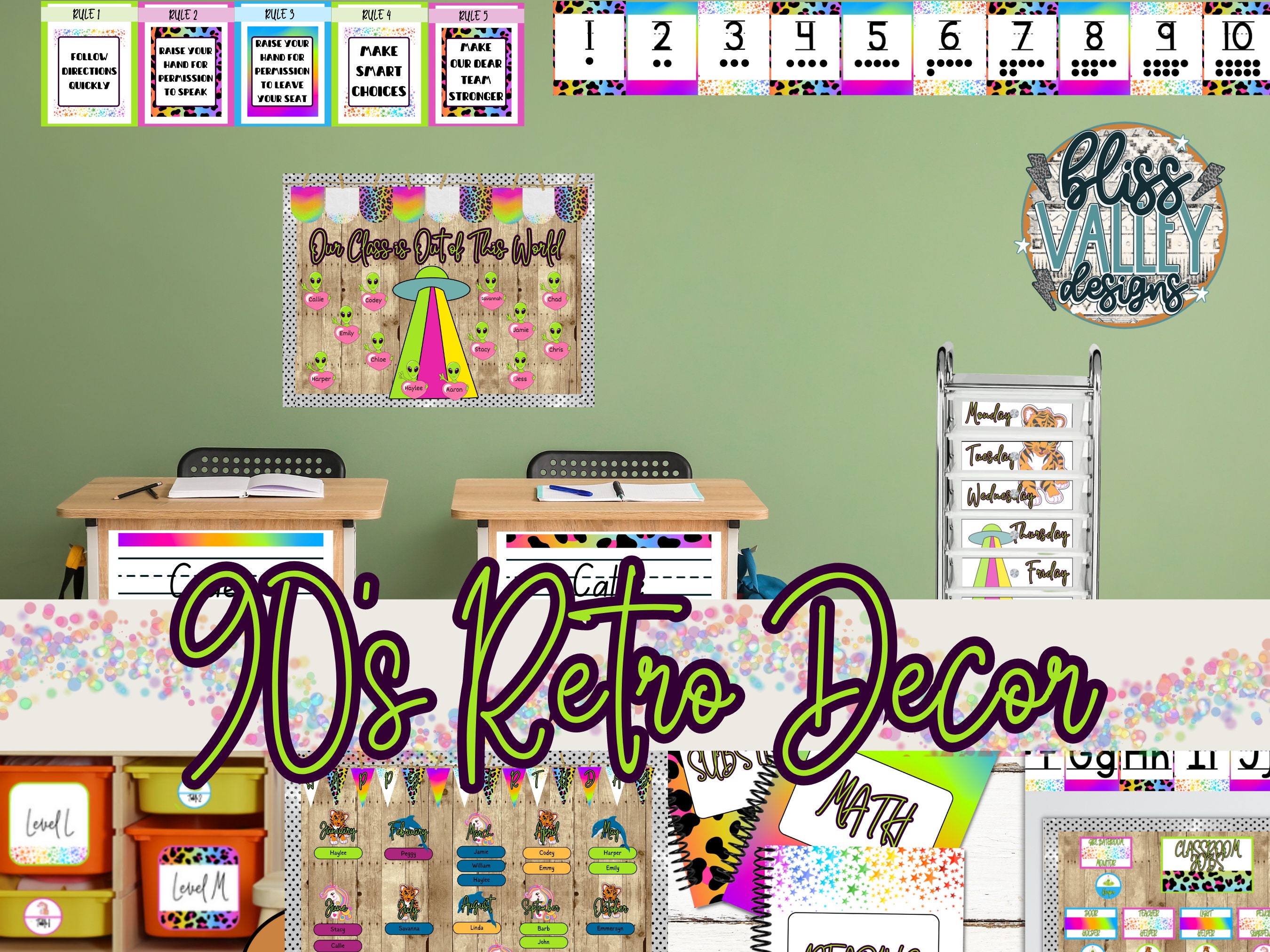90's Retro Classroom Décor Bundle Retro Classroom Theme Classroom Décor ...